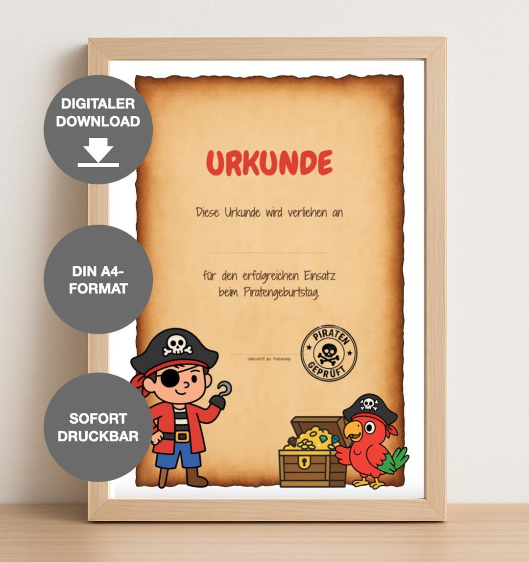 Pirate Children's Birthday Certificate | Printable PDF Certificate ...
