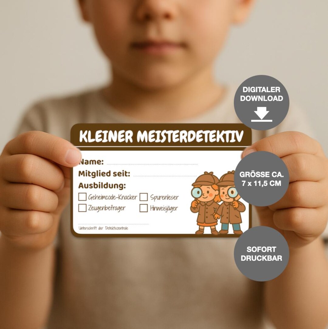 Children's Birthday Detective ID Card | Detective ID Card Printable PDF ...