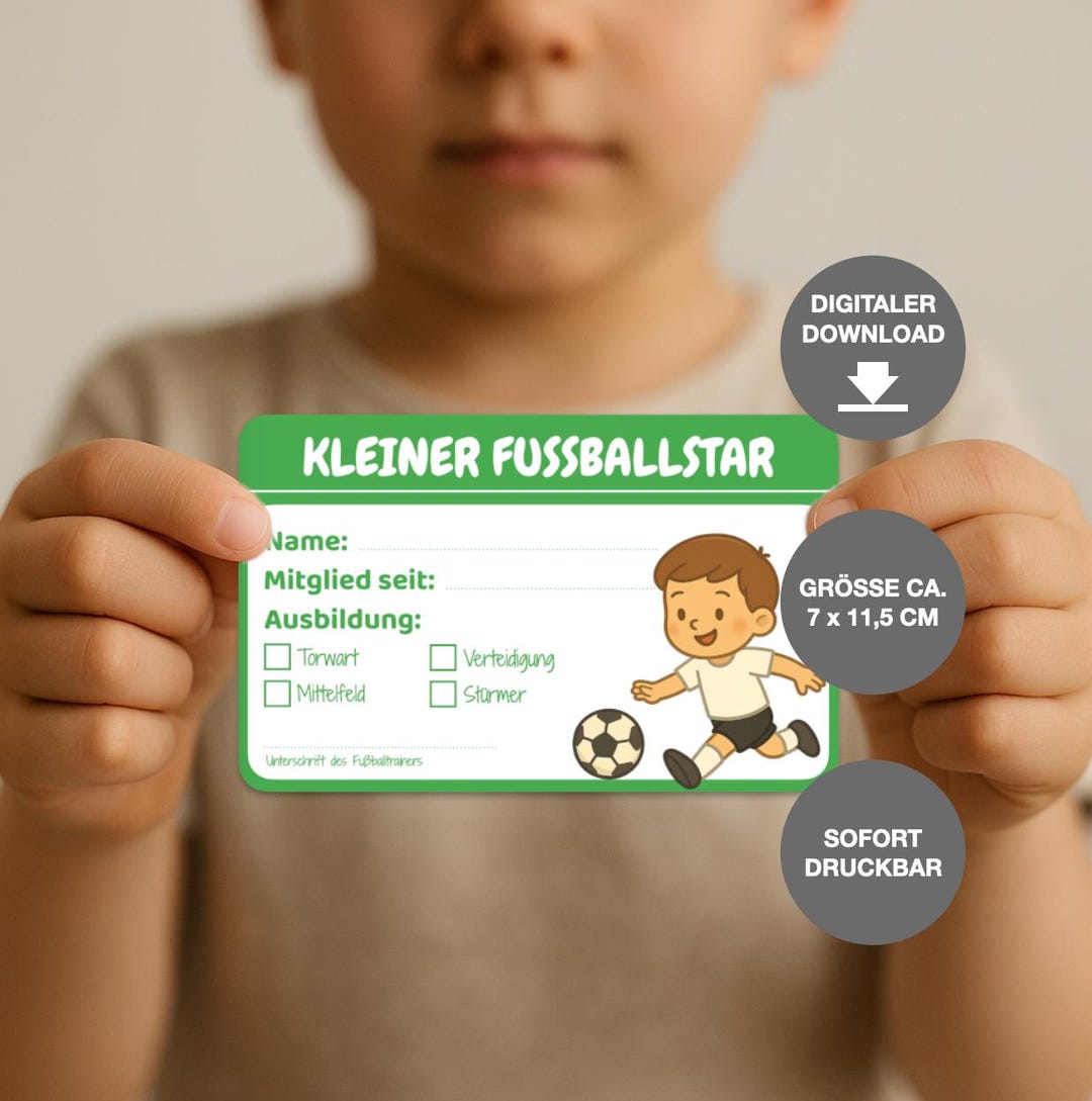 Children's Birthday Football ID Card | Football ID Card Printable PDF ...