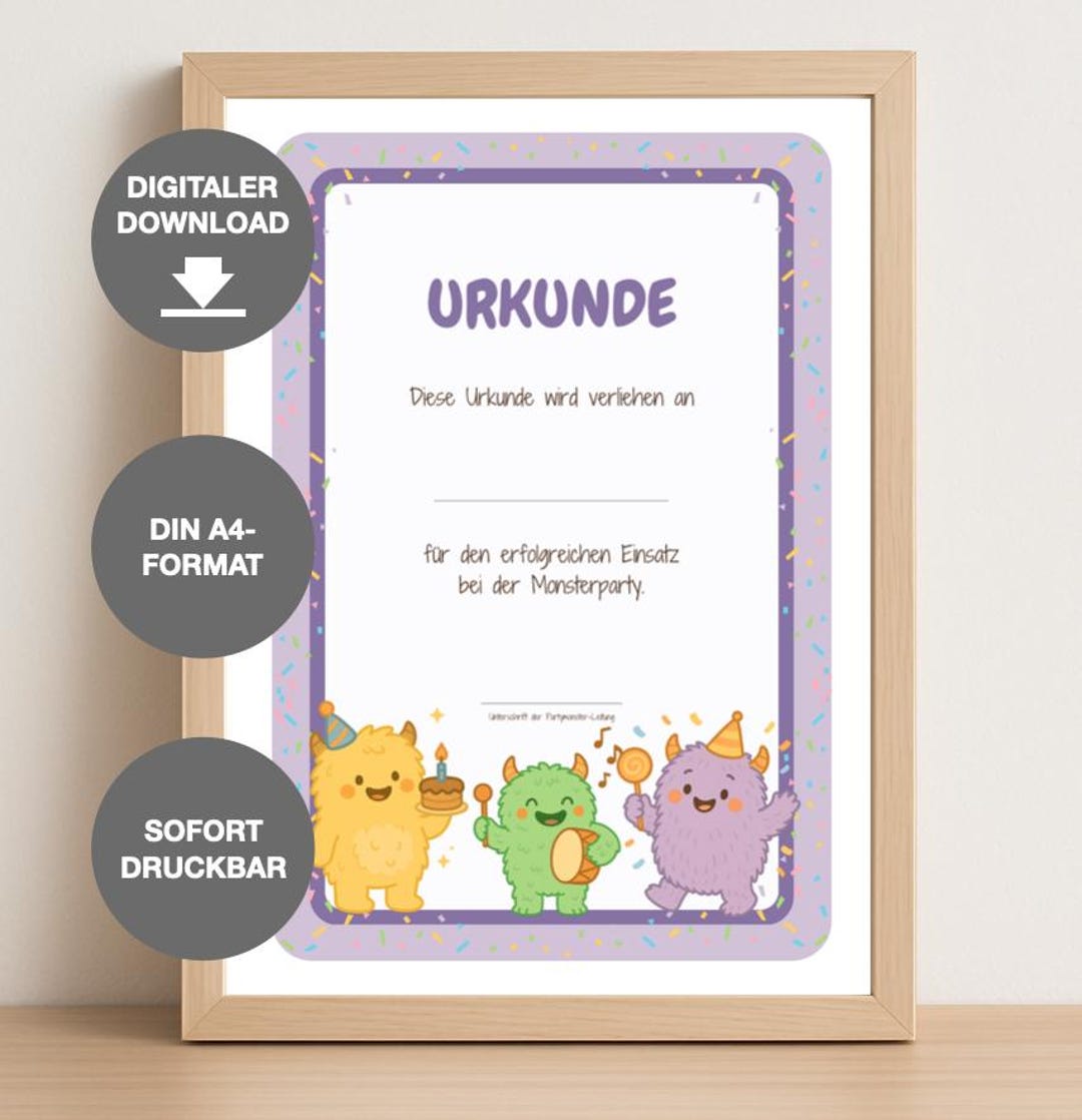 Monster Party Certificate for Kids | Award & Printable PDF for Instant ...