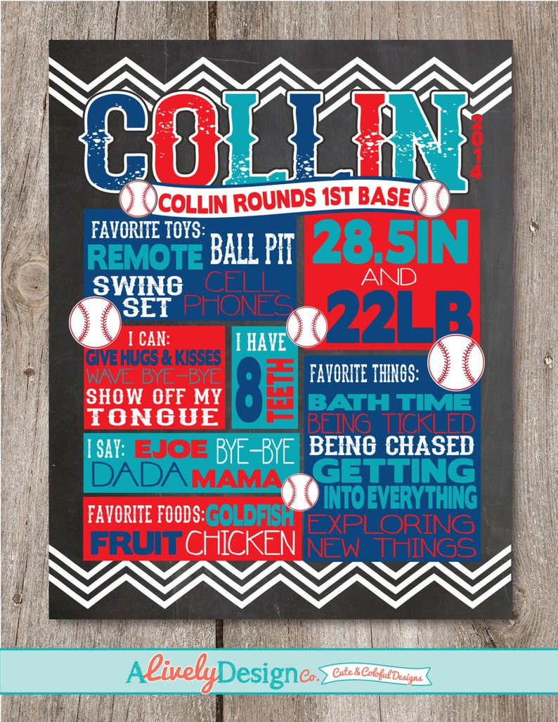 First Birthday Poster / Chalkboard Poster / Chevron Baseball Poster ...