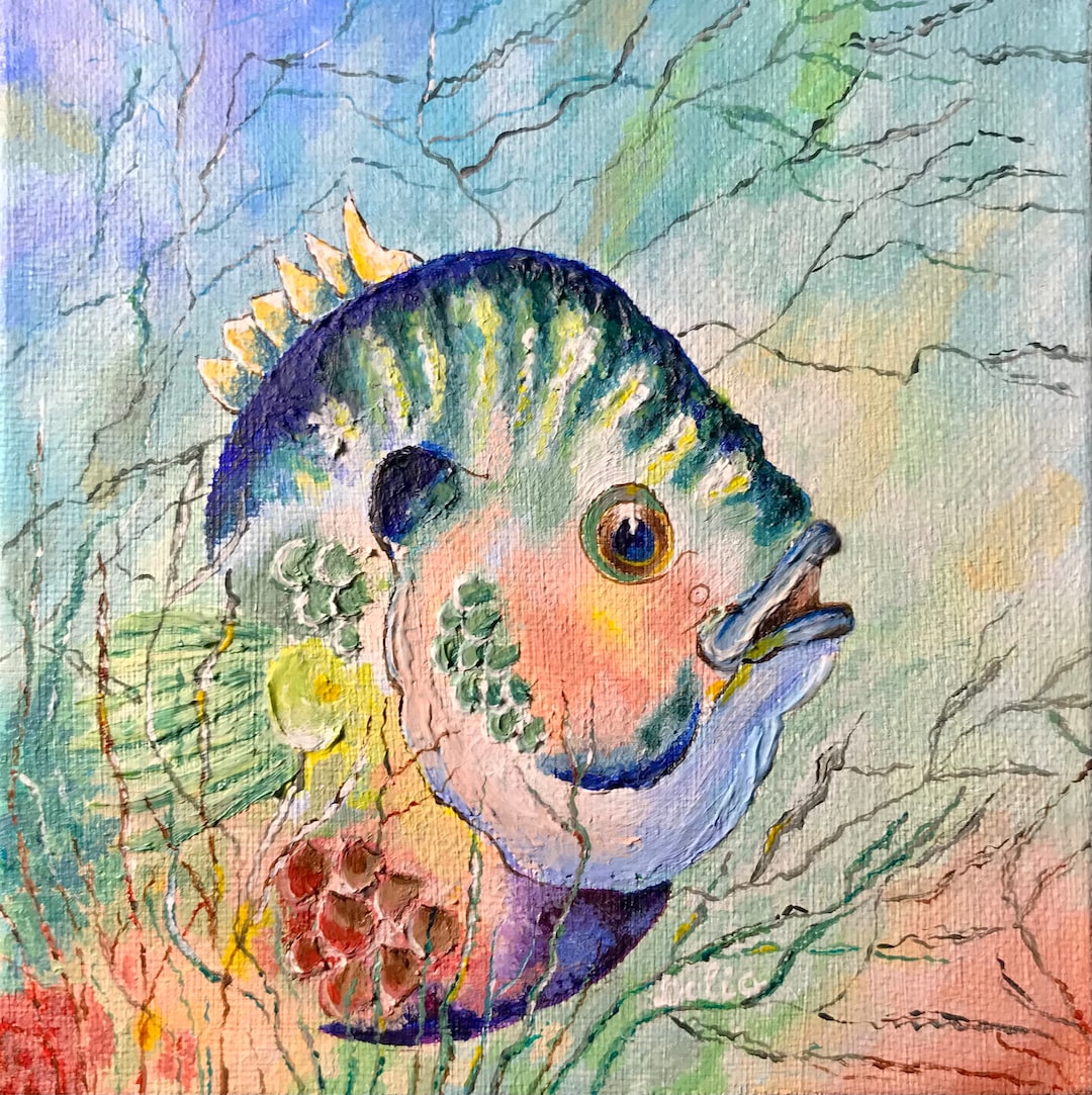 Bluegill / Bream Fish, Original Artwork by Dalia, 6x6 Acrylic on Canvas ...