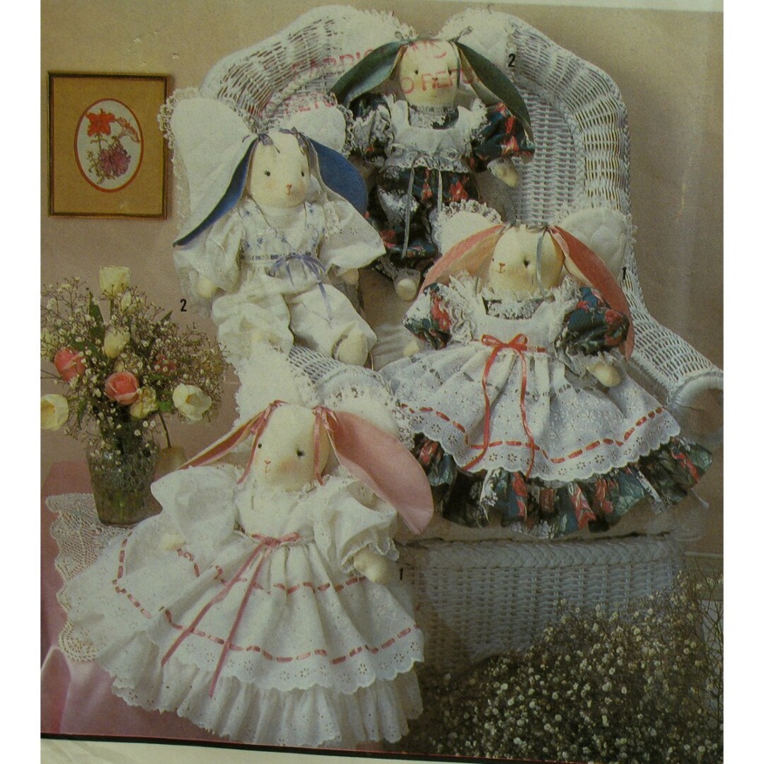 Lace Trimmed Bunny Dolls Pattern, Stuffed Rabbits, Angel Wings, Old ...