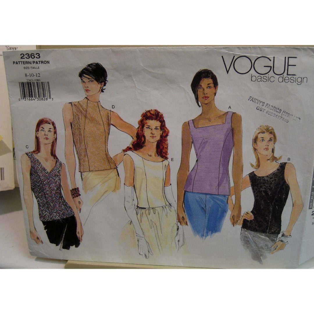 Sleeveless Top Pattern, Square/ Boat/ Scoop/ High/ V Neck Necklines ...