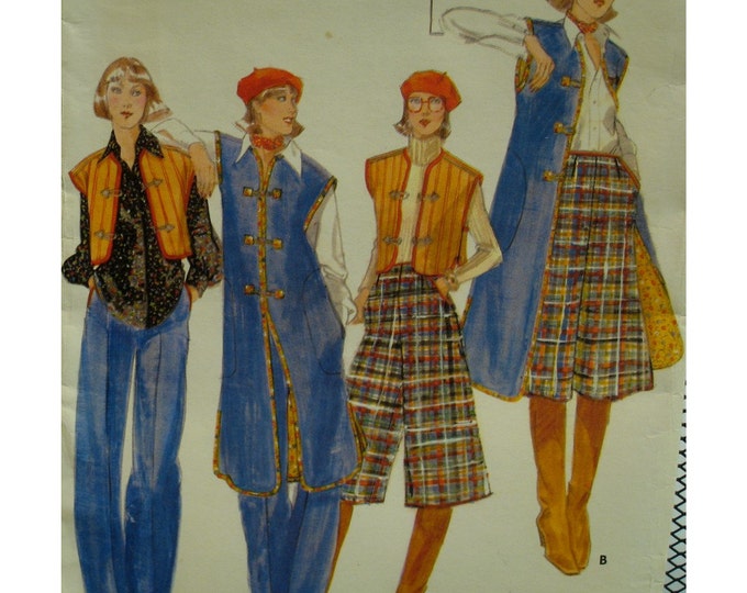 70s Culottes and Vest Pattern, Crop Vest, Long Vest, Bias Trim ...