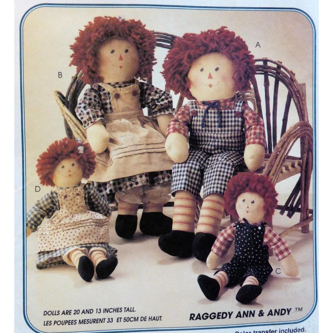 Raggedy Ann Doll Pattern, Raggedy Andy, Clothing, Wool Hair, Moveable ...