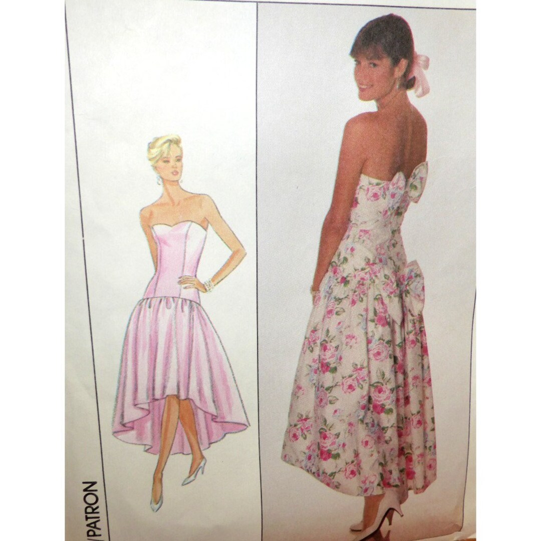 80s Strapless Gown Pattern, Shaped Skirt Hemline, Princess Seams, Boned ...