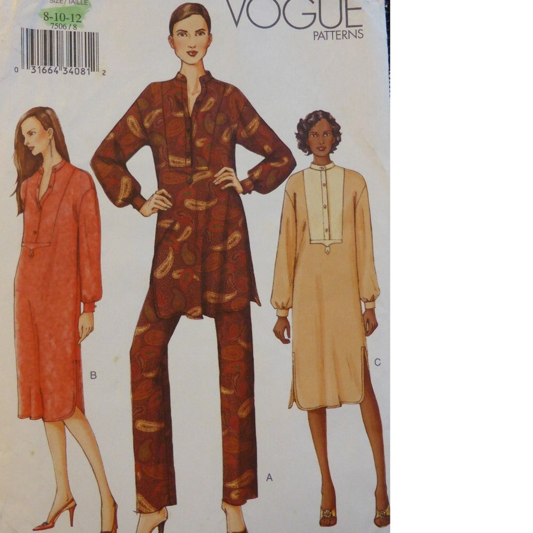 Long Tunic, Dress Pattern, Square Yoke, Band Collar, Shaped Sides, Long ...