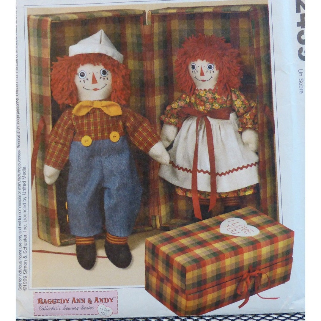 Raggedy Ann Doll Pattern, Raggedy Andy, Clothing, Wool Hair, Moveable ...