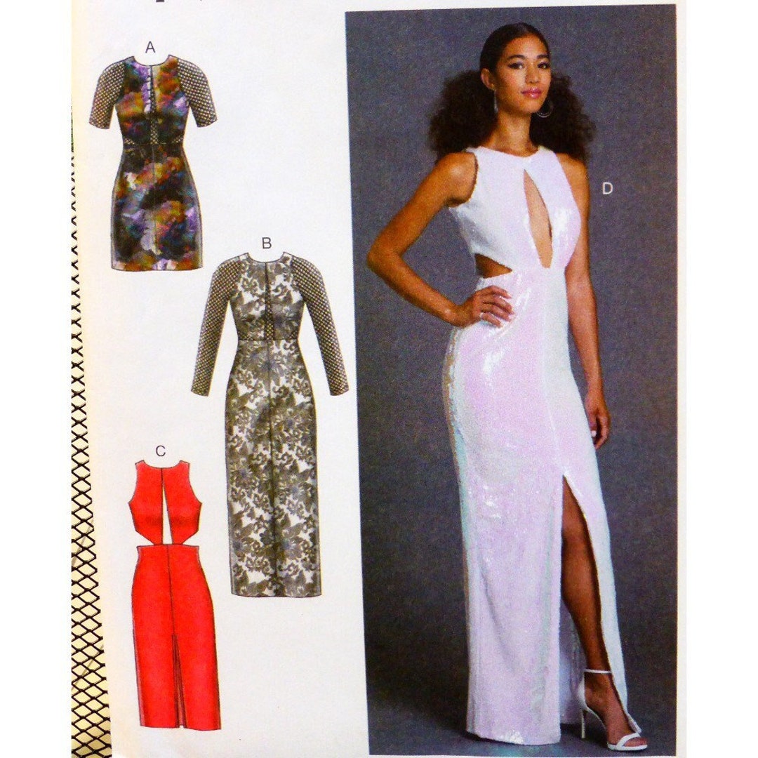 Fitted Evening Gown Pattern, Side, Front Cut Outs, Front Slit, Lined ...