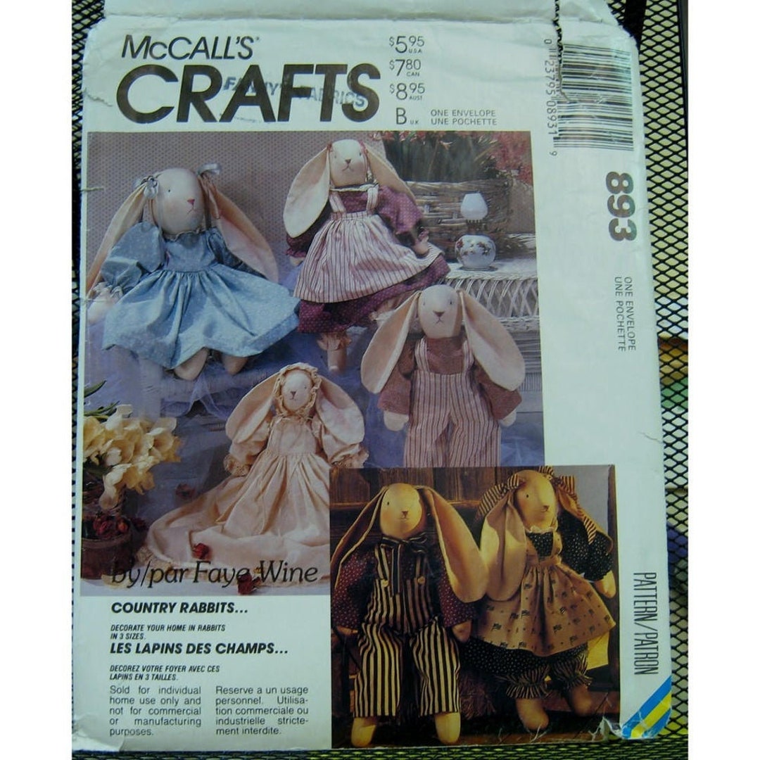 Stuffed Bunnies Sewing Pattern, 3 Sizes Country Rabbits, Clothes ...