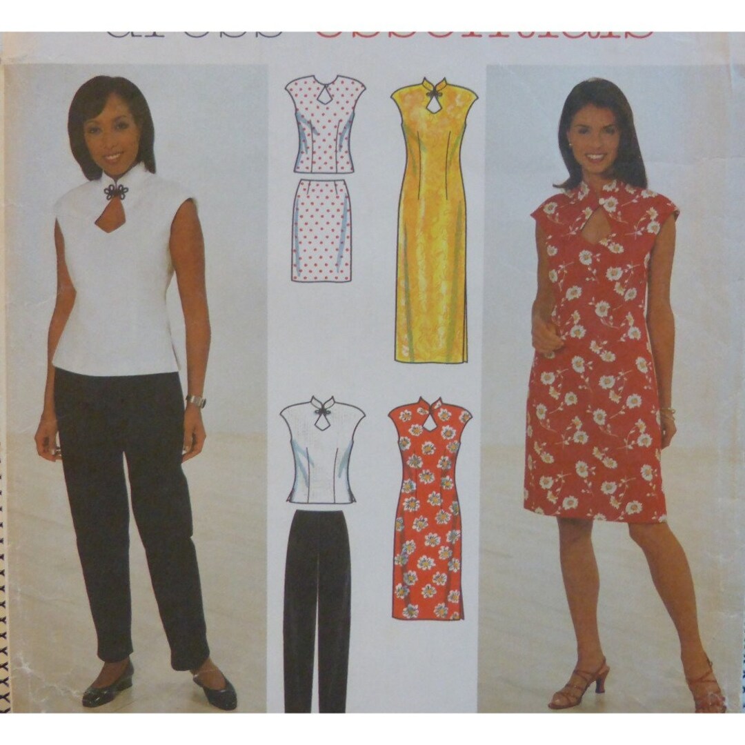 Asian Style Dress Pattern, Top, Sleeveless, Fitted Waist, High Collar ...