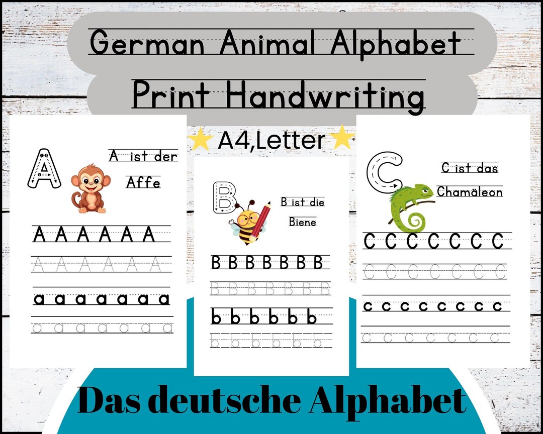 German Kids Animal Alphabet First Writing ABC German Alphabet Tracing ...