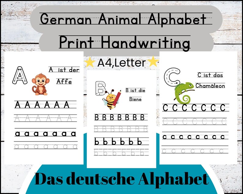 German Kids Animal Alphabet First Writing ABC German Alphabet Tracing ...