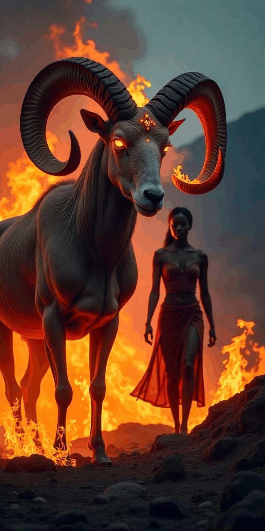 Aries Goddess & Ram Digital Art — Fiery Feminine Power Printable ...