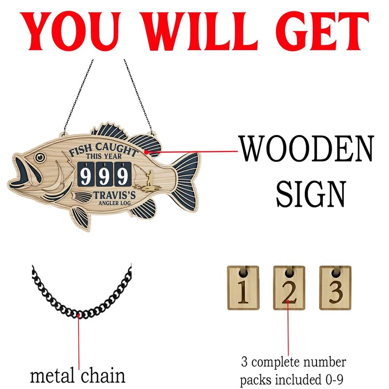 Personalized Fisher Tracker Sign, Fish Caught This Year Counter, Angler ...