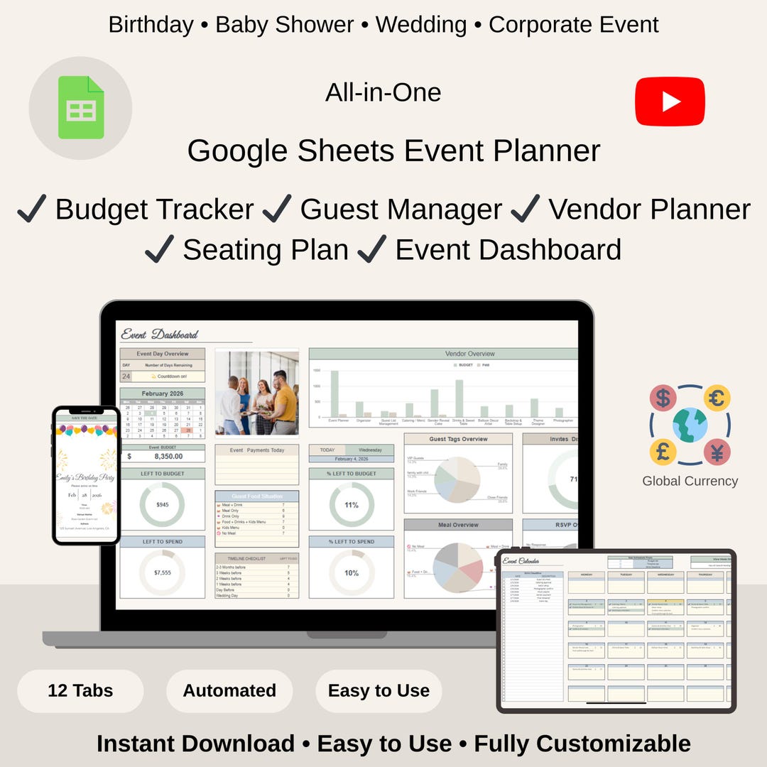 Event Planner Spreadsheet Party Planning Google Sheets Budget Tracker ...