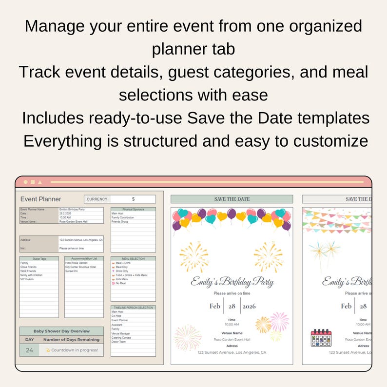 Event Planner Spreadsheet Party Planning Google Sheets Budget Tracker ...