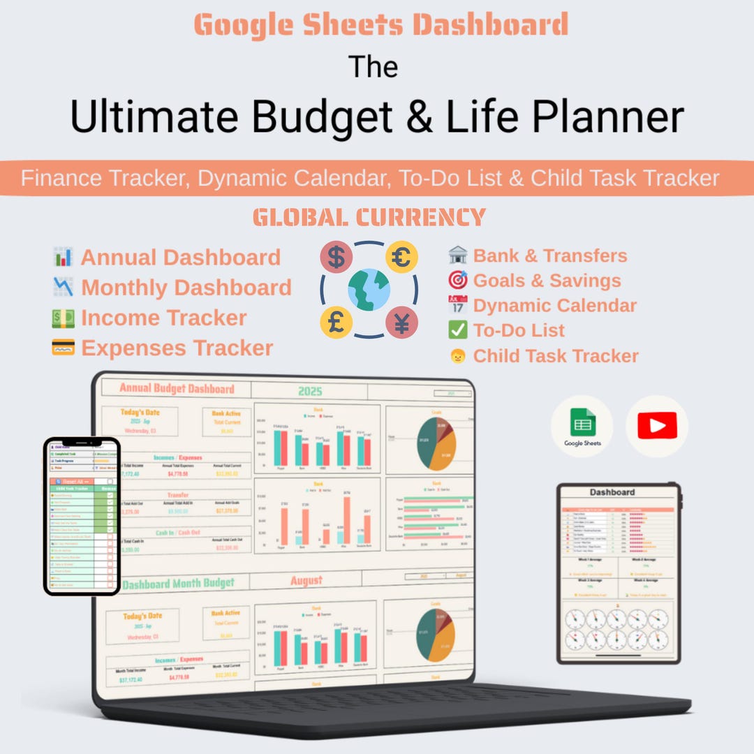 Budget Tracker Life Planner Google Sheets Finance Tracker - Etsy