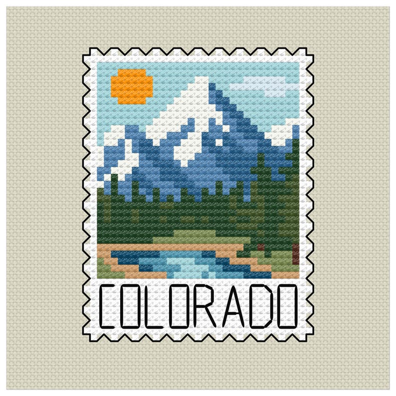 Colorado Rocky Mountain Cross Stitch Pattern: US State Postage Stamp ...