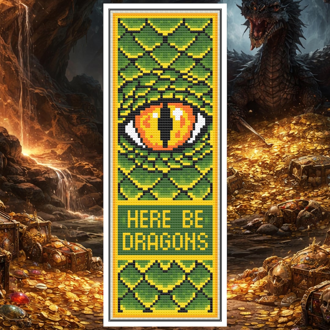 Here Be Dragons Bookmark – Dragon Eye Cross Stitch Pattern PDF ...