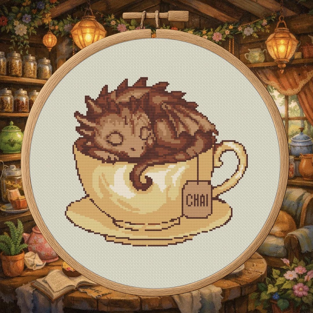 Chai tea dragon – Cozy Dragon Cross Stitch Pattern PDF – Digital ...