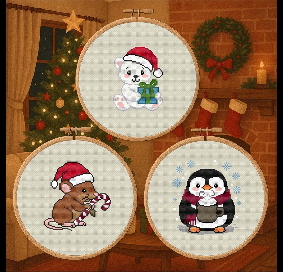 Yuletide Critters – Polar Bear, Penguin & Mouse Cross Stitch Pattern ...