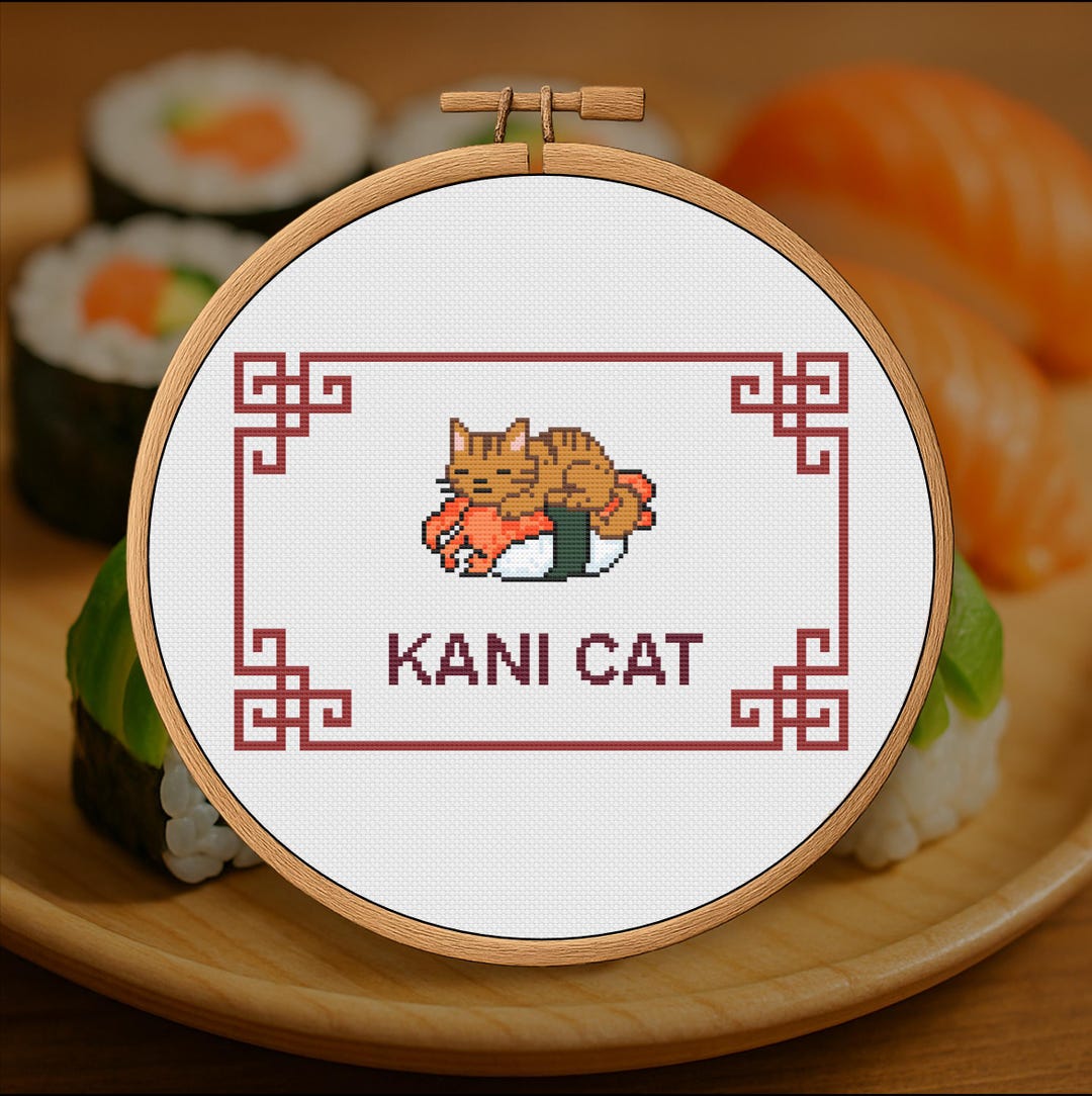Kani Cat Cross Stitch Pattern PDF – Crab Stick Sushi Kitty – Cute ...