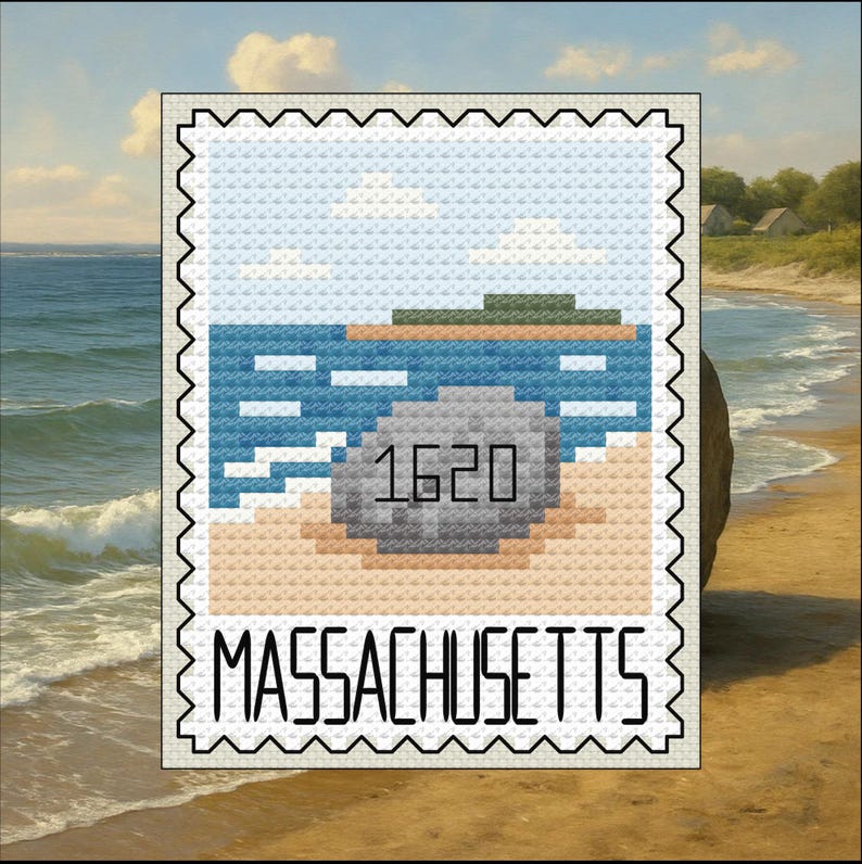 Plymouth Rock Cross Stitch Pattern: Massachusetts Postage Stamp ...