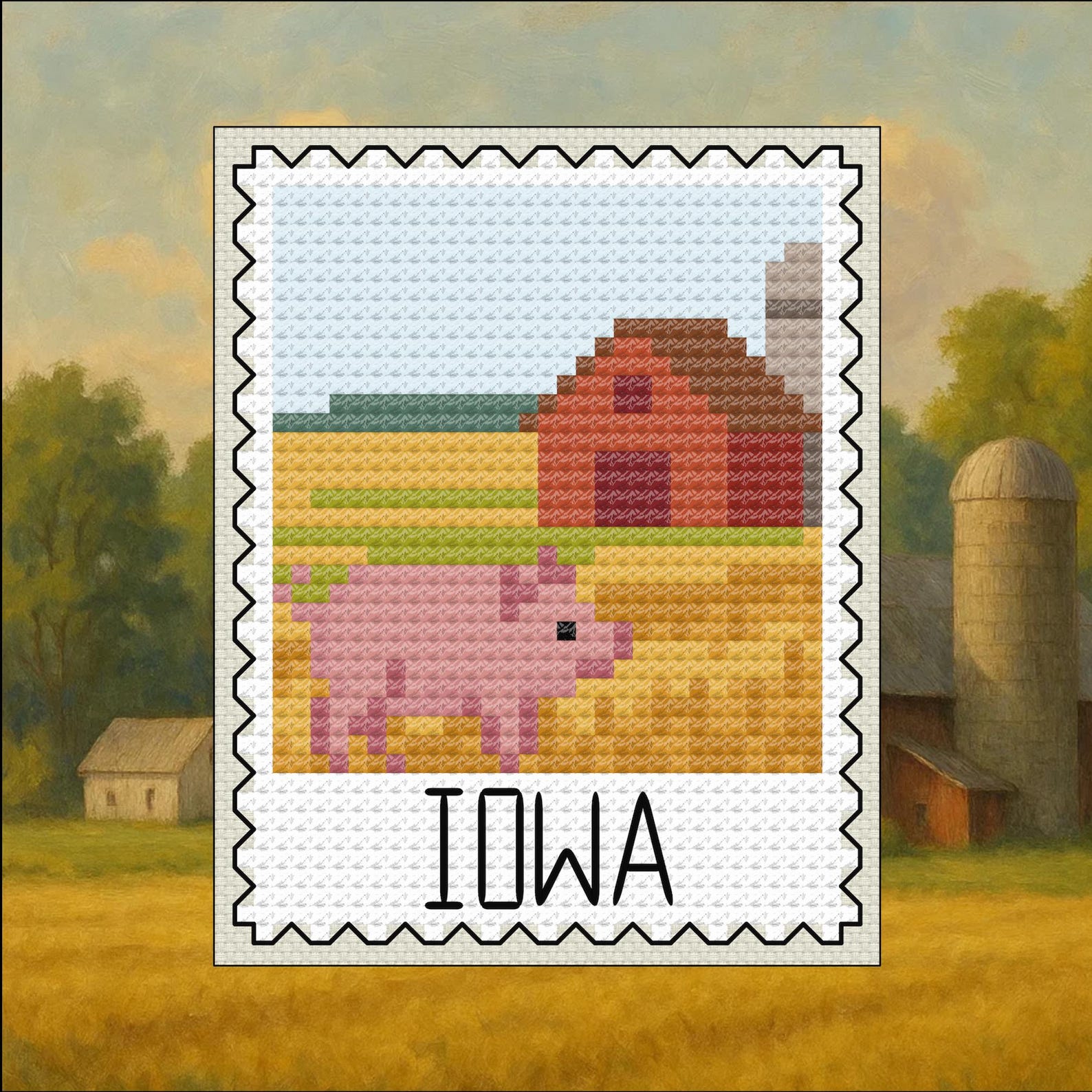 Iowa Pig Cross Stitch Pattern: US State Postage Stamp (digital Download ...