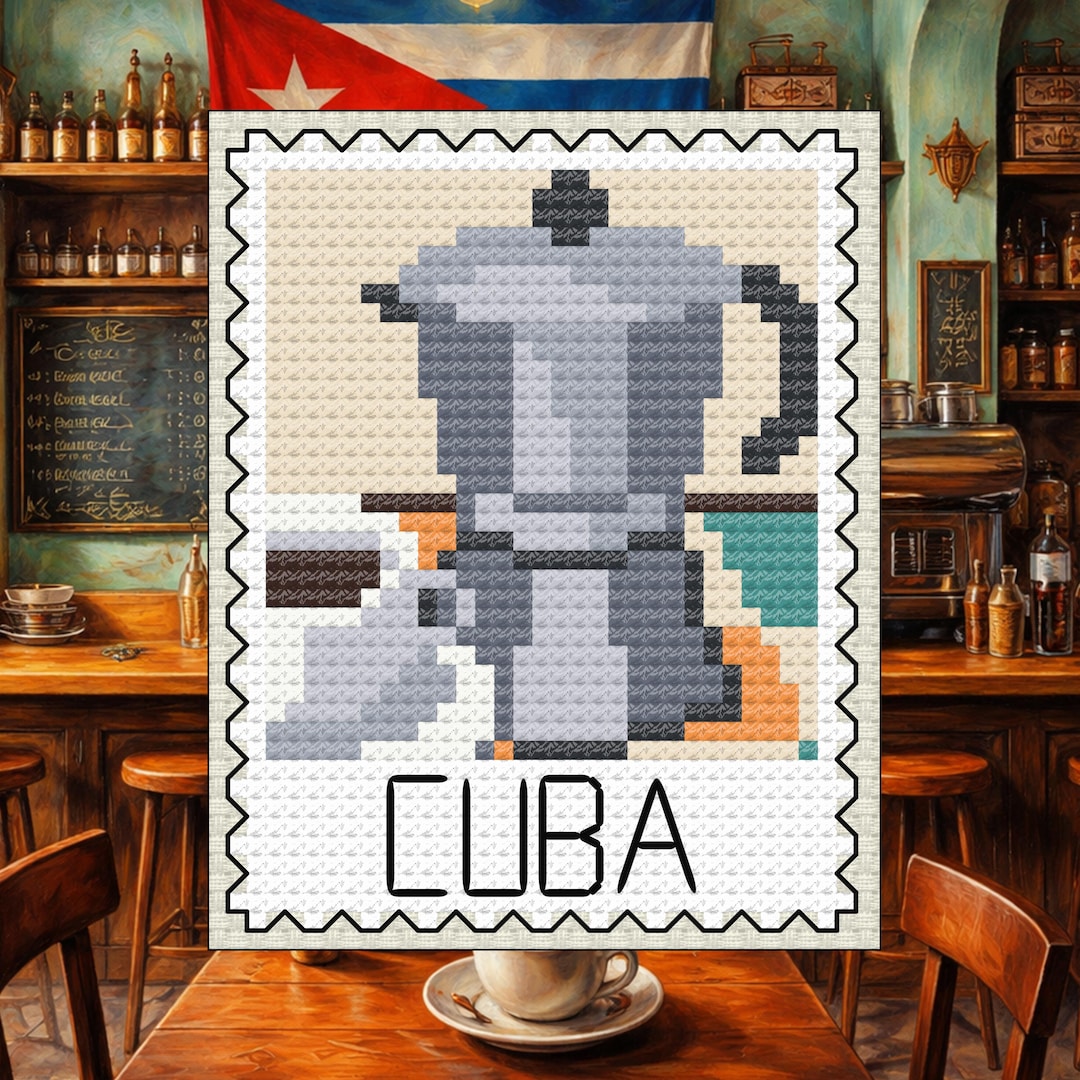 Cuba Postage Stamp – Cuban Coffee Cross Stitch Pattern PDF – Digital ...