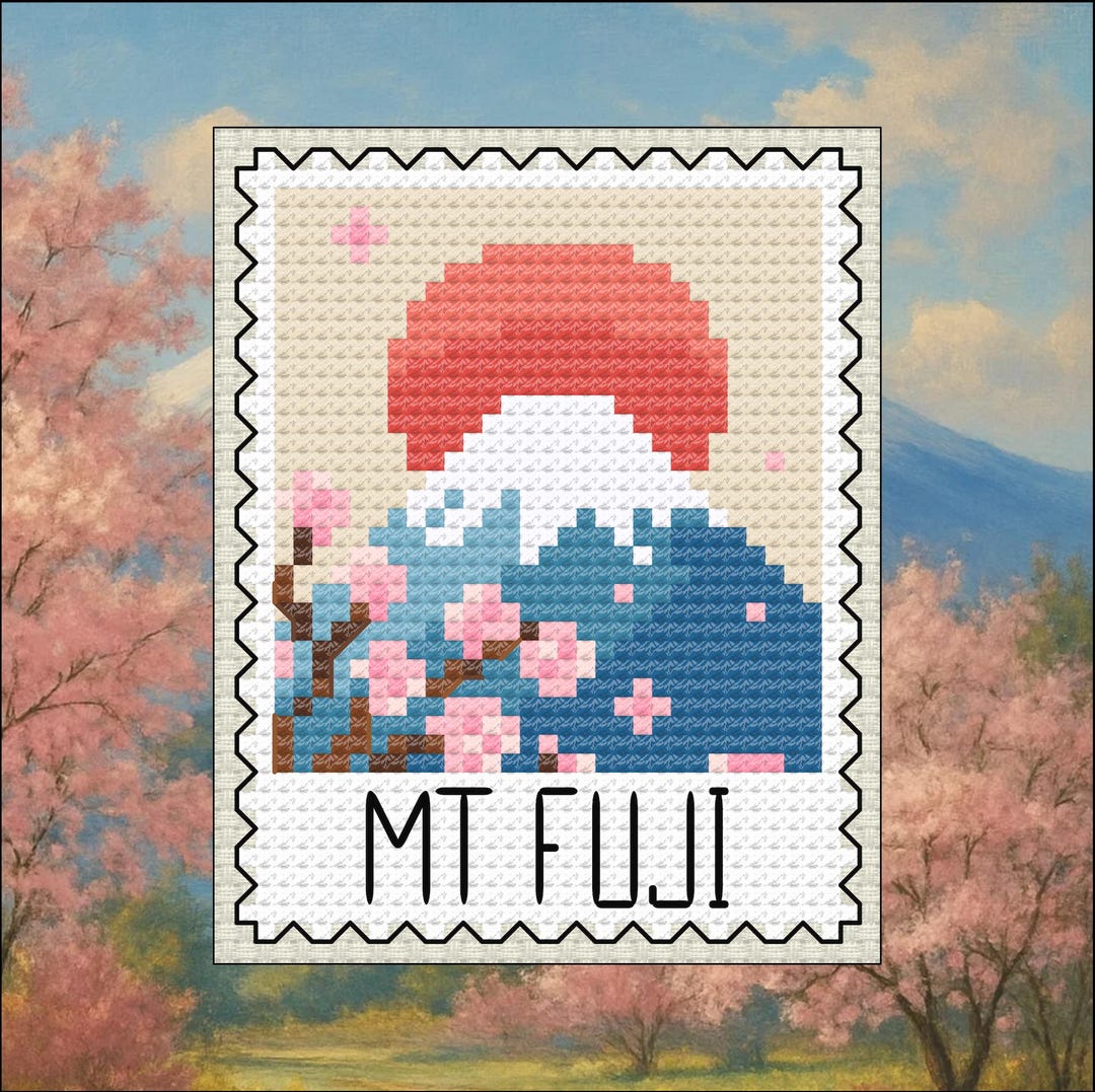 Mt. Fuji Cross Stitch Pattern – Japanese Stamp Art (PDF Digital ...