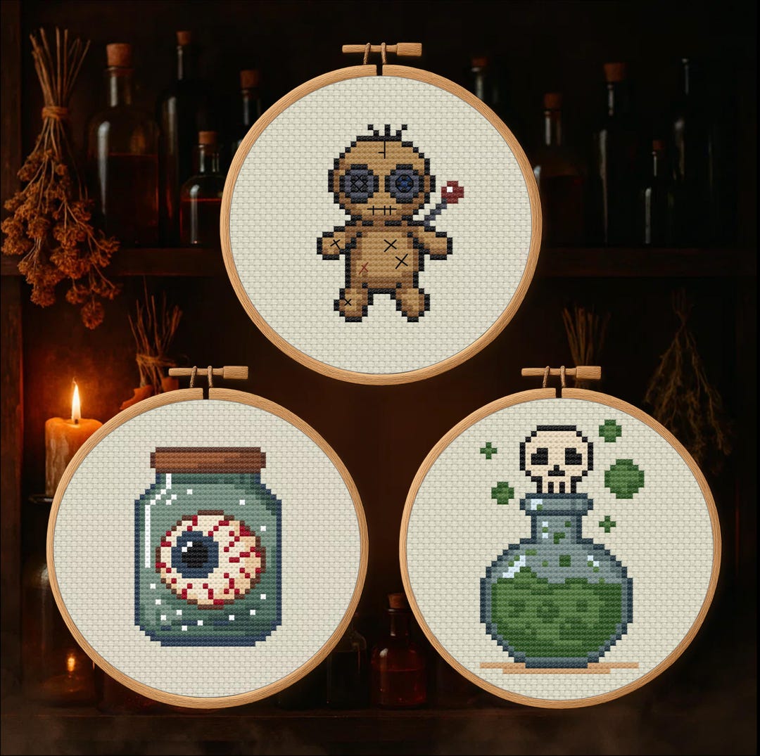 Warlock Starter Kit Cross Stitch Pattern Bundle: Spooky Eyeball, Voodoo ...
