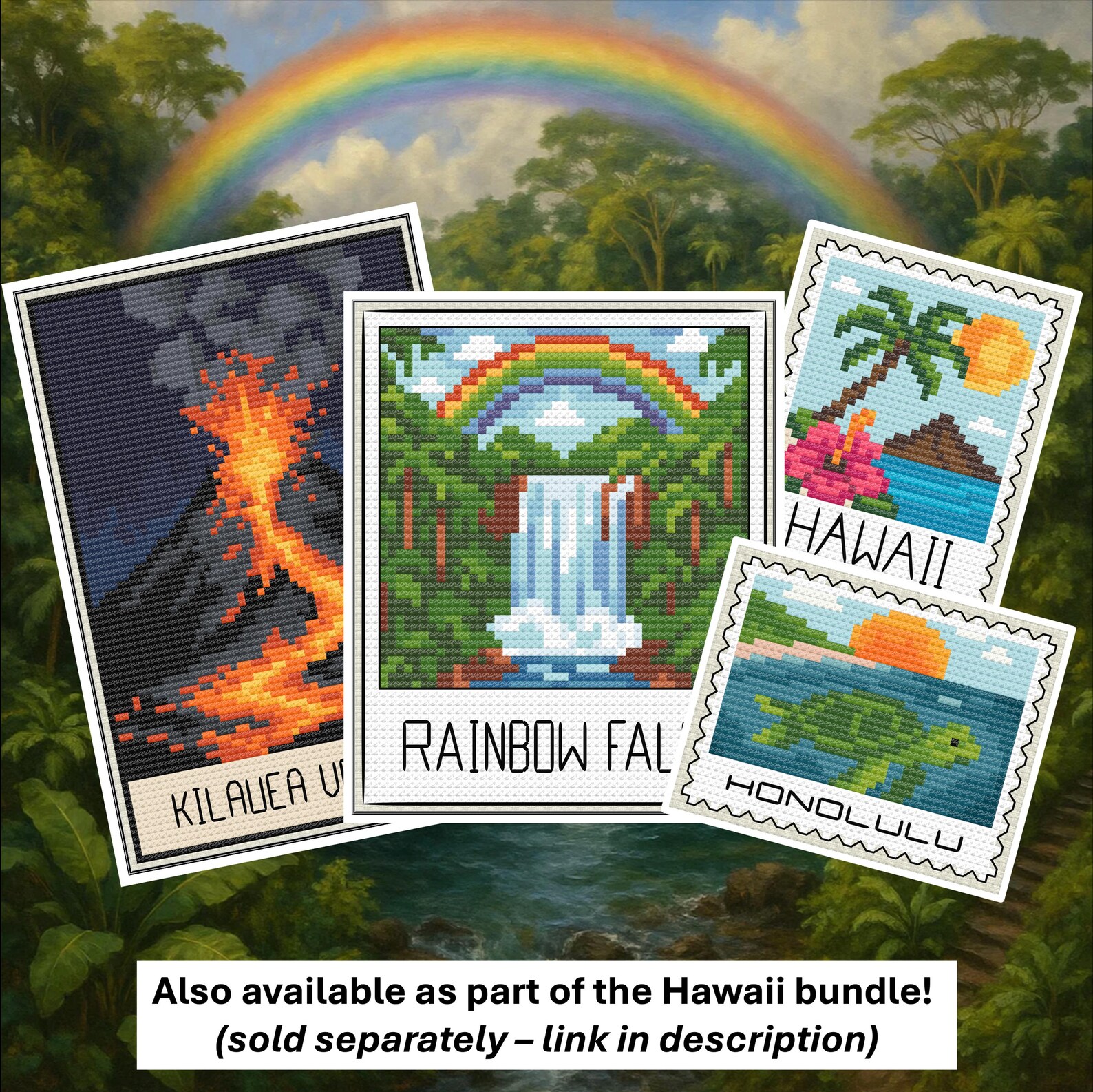 Hawaii Cross Stitch Pattern: Island Sunset & Hibiscus (PDF Download ...