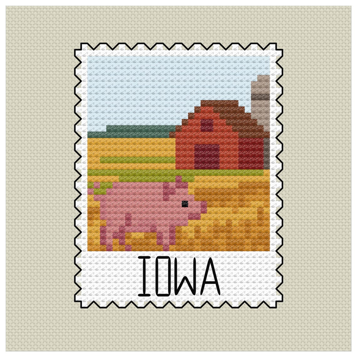 Iowa Pig Cross Stitch Pattern: US State Postage Stamp (digital Download ...