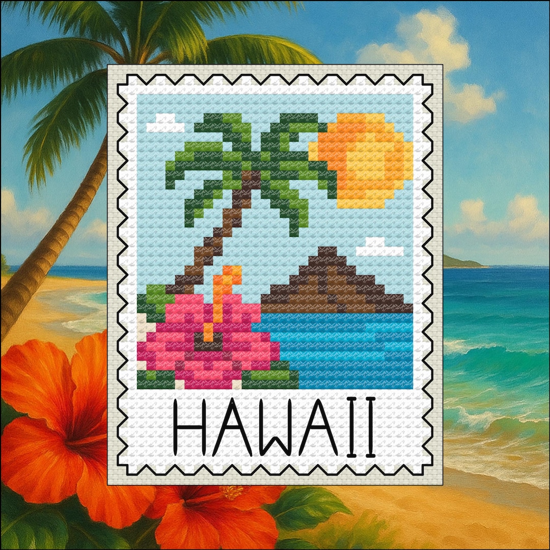 Hawaii Cross Stitch Pattern: Island Sunset & Hibiscus (PDF Download ...