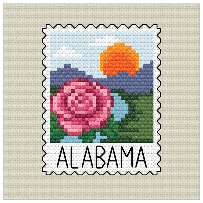 Alabama Camellia Stamp Cross Stitch Pattern: Vintage Southern Design ...