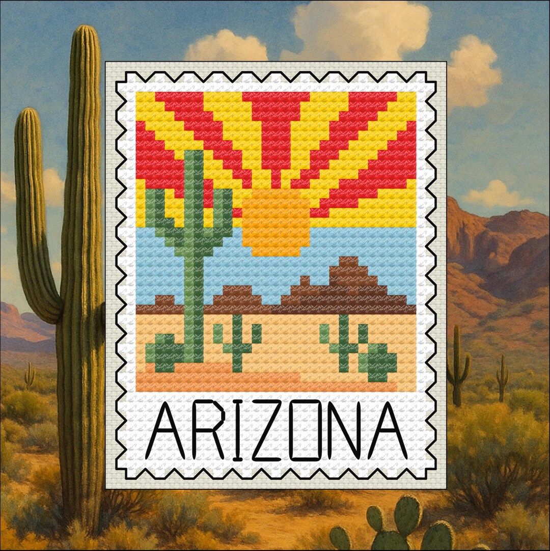 Arizona Southwest Desert Cross Stitch Pattern: US State Stamp Series ...