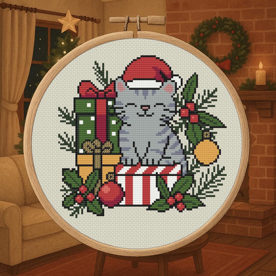 Christmas Cat – Festive Holiday Cross Stitch Pattern PDF – Digital ...
