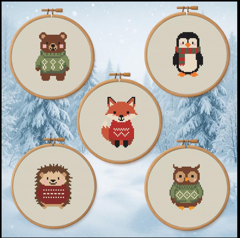 Woodland Winter Animals – 5 Patterns – Winter Animal Cross Stitch ...