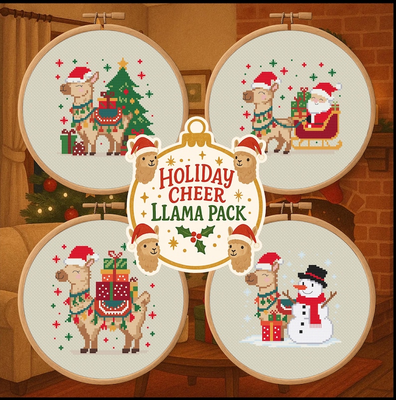Llamas of Christmas - Cross Stitch Pattern Bundle: Holiday Designs ...