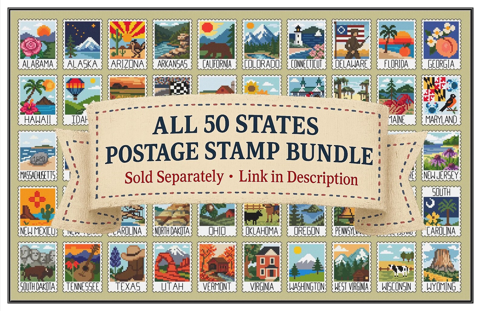 Michigan Postage Stamp Cross Stitch Pattern – Great Lakes, US State ...