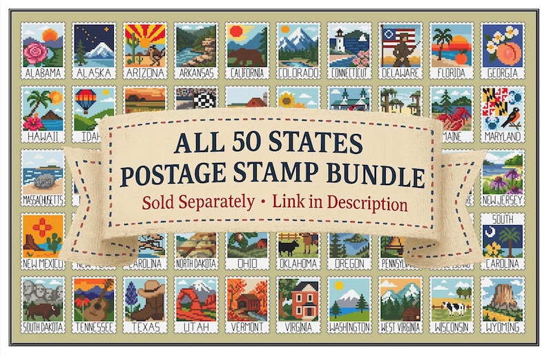 Michigan Postage Stamp Cross Stitch Pattern – Great Lakes, US State ...