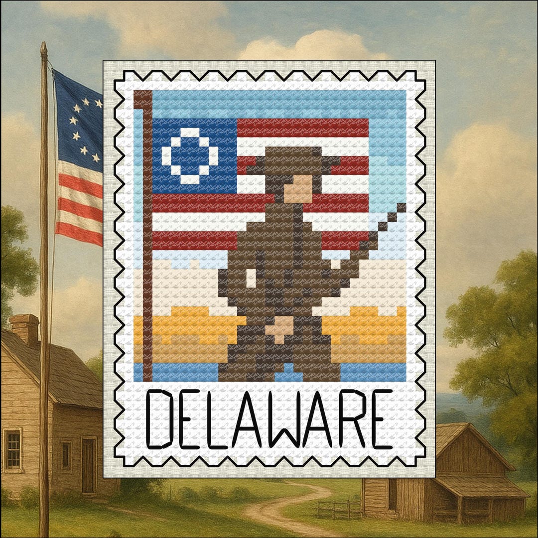 Delaware Cross Stitch Pattern: US State Stamp, Colonial Minuteman (PDF ...