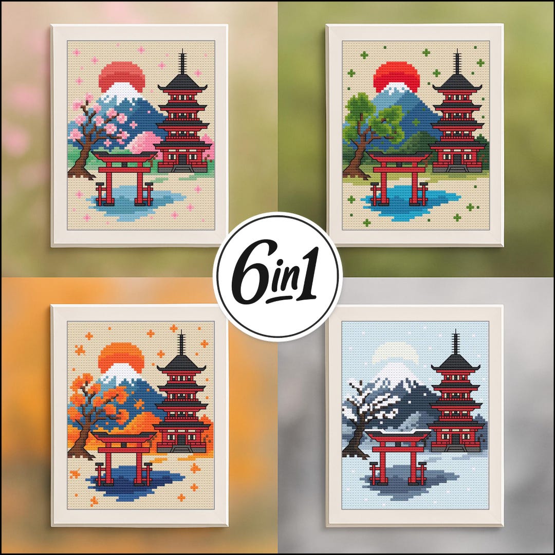 Seasons of Mt. Fuji – 6 Patterns – Japan Cross Stitch Pattern Bundle ...