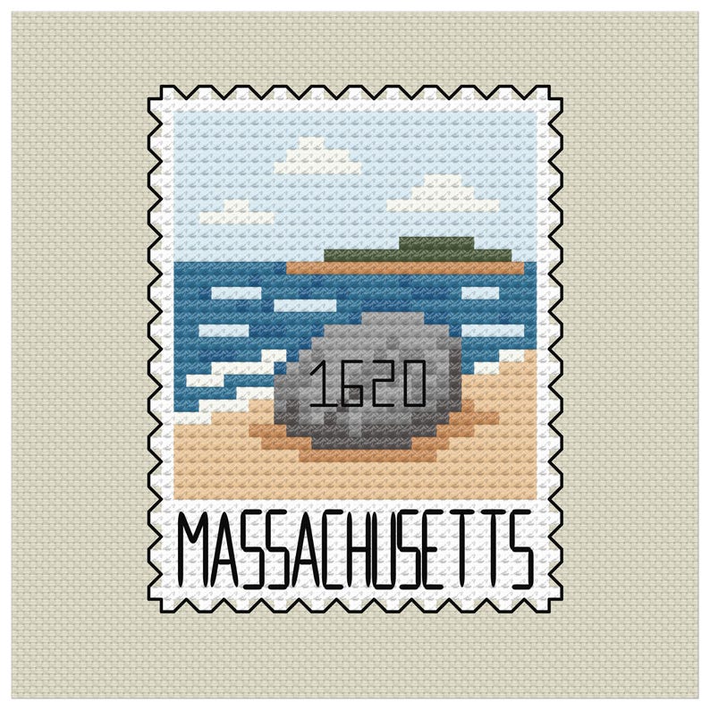 Plymouth Rock Cross Stitch Pattern: Massachusetts Postage Stamp ...