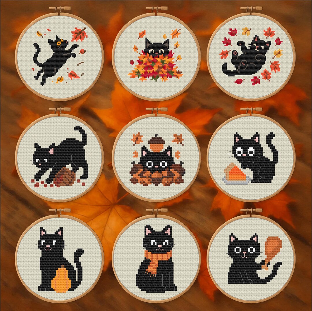 Ultimate Autumn Cats Collection – 9 Cross Stitch Patterns – Fall PDF ...