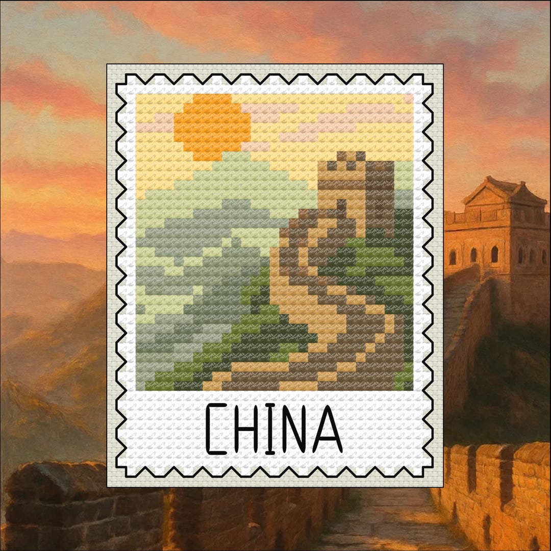 Great Wall of China Cross Stitch Pattern - Asia Stamps Series (PDF) - Etsy