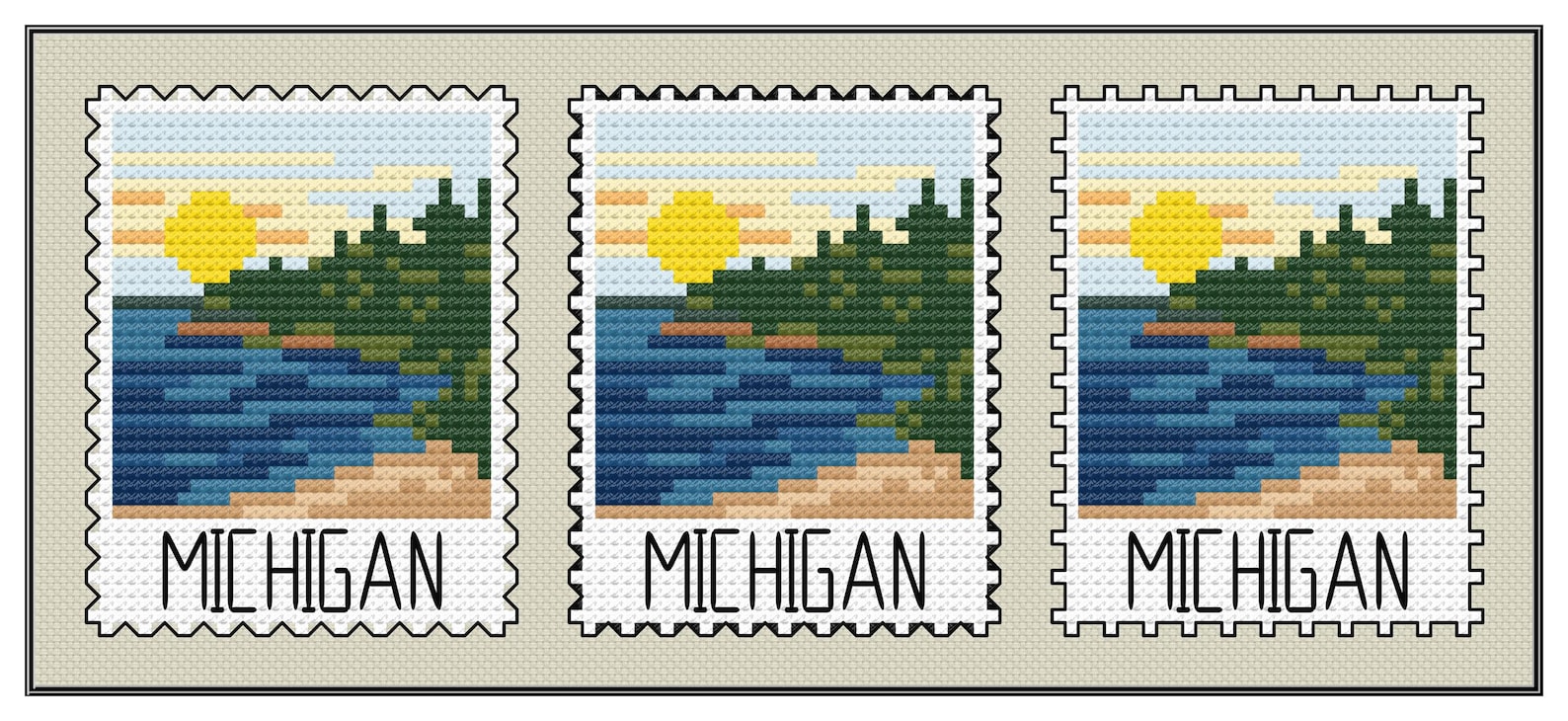 Michigan Postage Stamp Cross Stitch Pattern – Great Lakes, US State ...