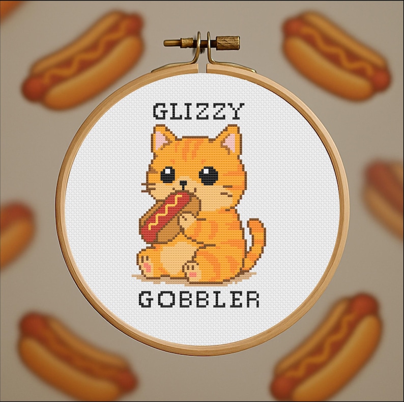 Glizzy Gobbler Cat - Funny Cross Stitch Pattern PDF – Hot Dog Cat ...